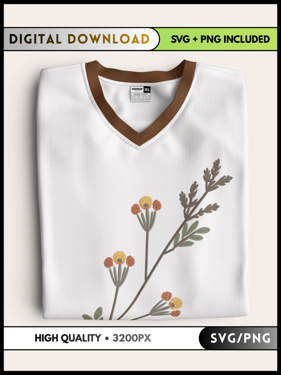 Embroidered Botanical Flower Branch PNG – Cozy Folk Floral Illustration ...
