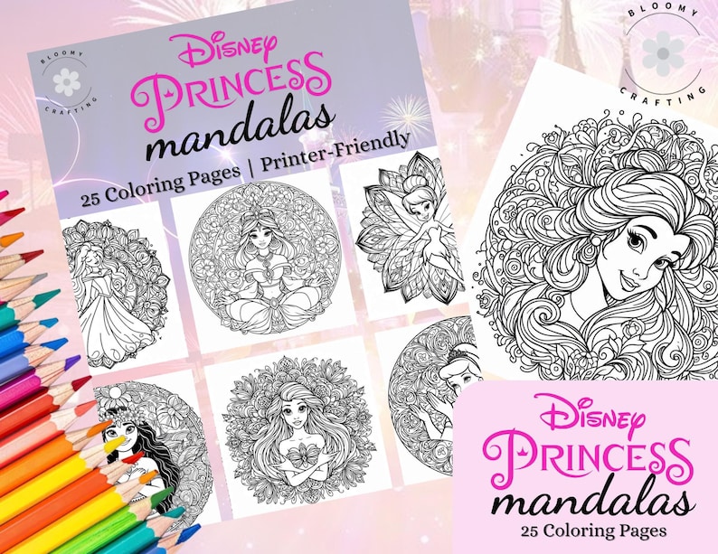 Disney Princess Mandalas 25 Coloring Pages – Printable PDF for Kids ...