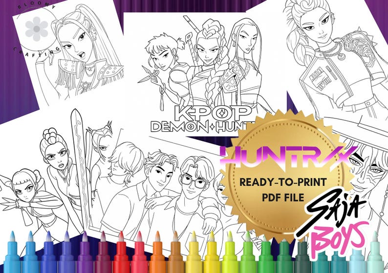 Kpop Demon Hunters Coloring Book – 50 Page Manga Fan Art (instant PDF ...