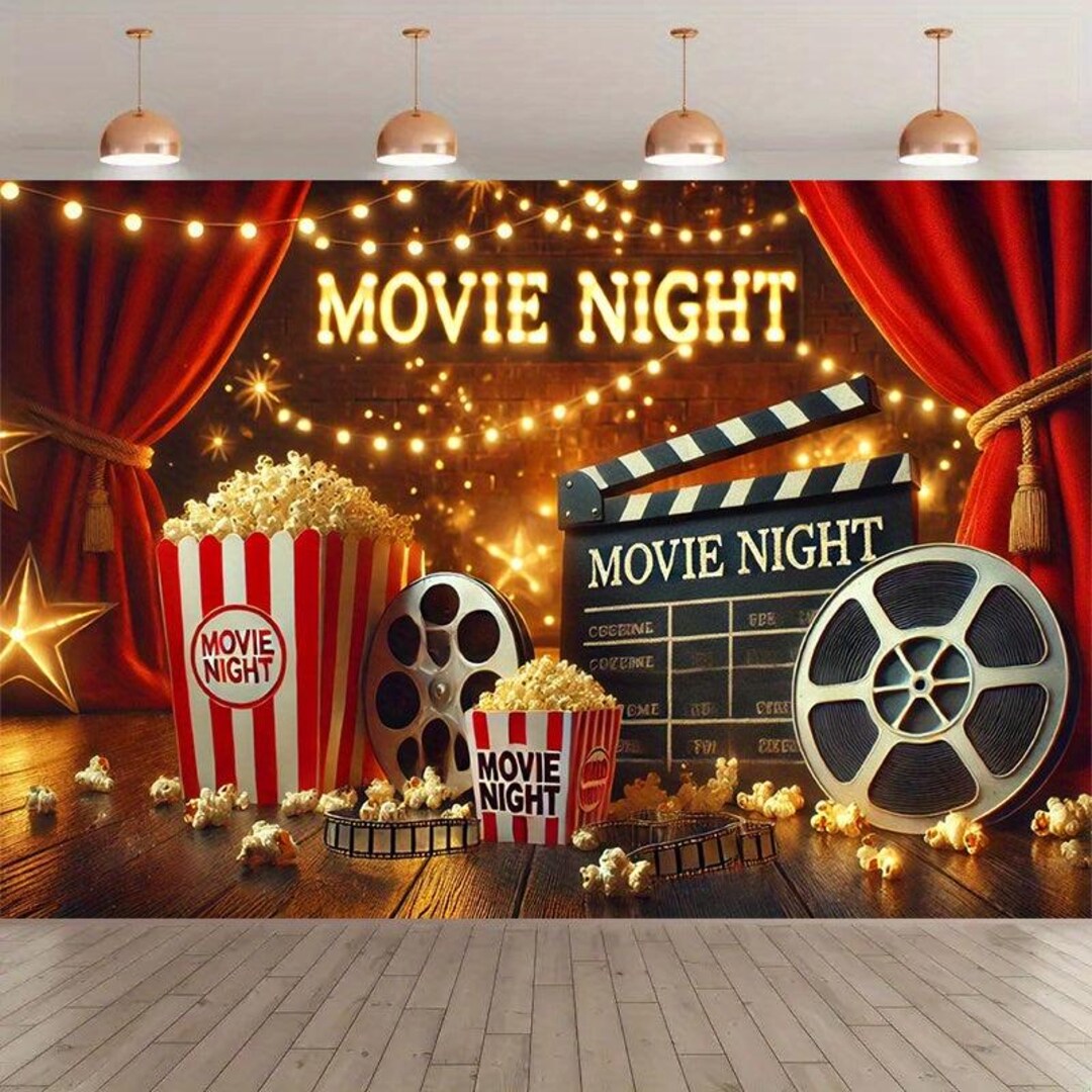 1pc Movie Night Photography Backdrop - Red & Golden Vintage Cinema ...