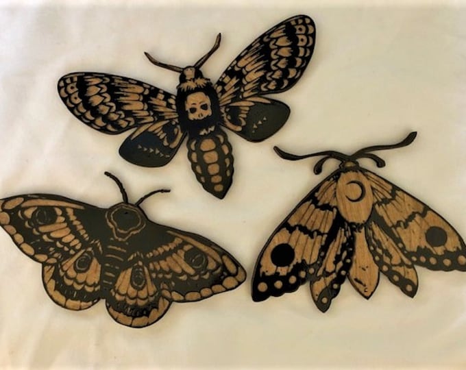Set of 3 Gothic Moths, Halloween Moths, Custom Wood Moths, Wood Moths ...