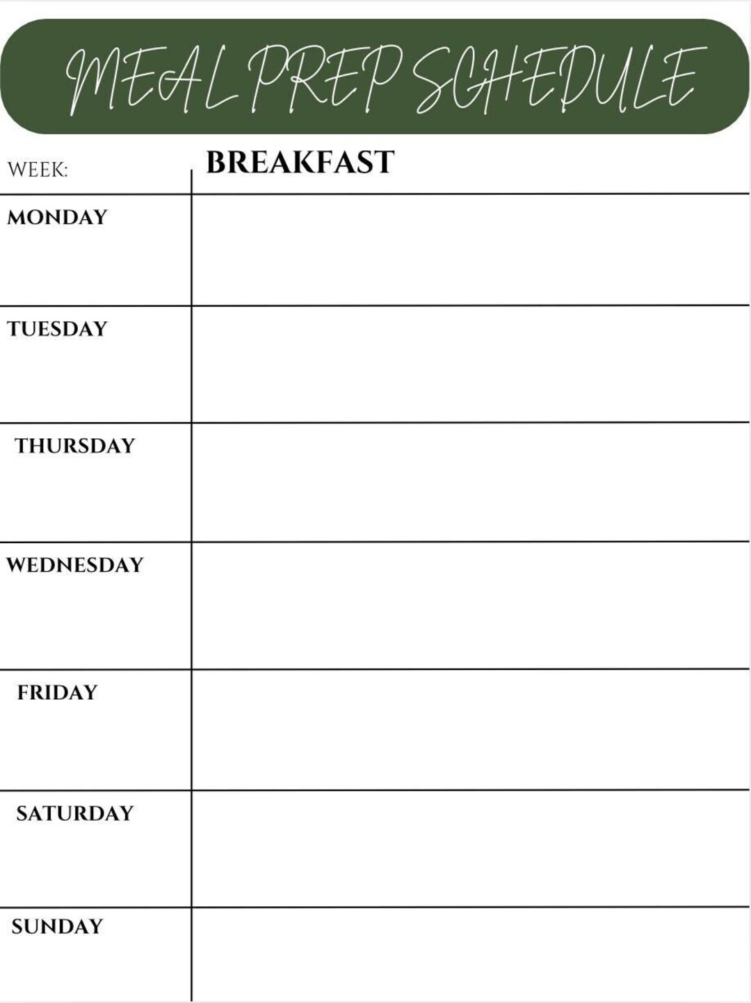 Meal Plan Schedule Template - Etsy