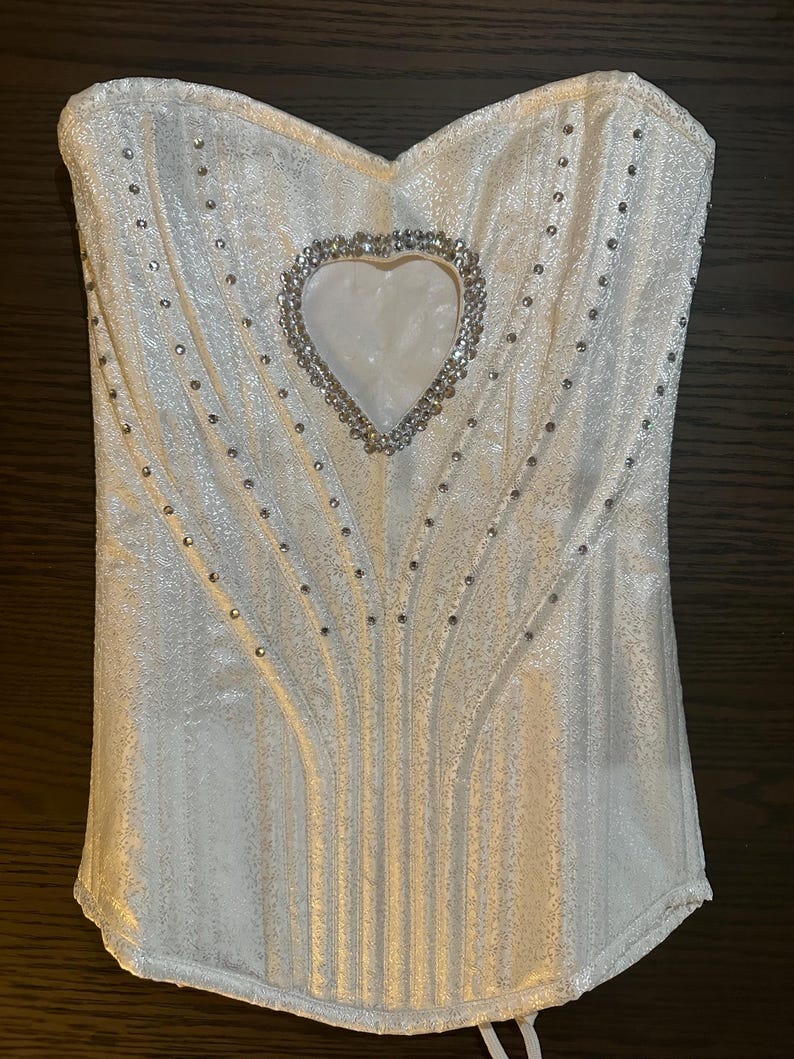 White Sabrina Carpenter Bedazzled Corset | Custom Heart Cutout ...