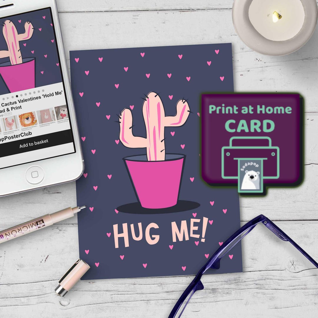 Cactus 'hug Me' Card. Funny 'hug Me' Spiky Cactus Printable Download ...
