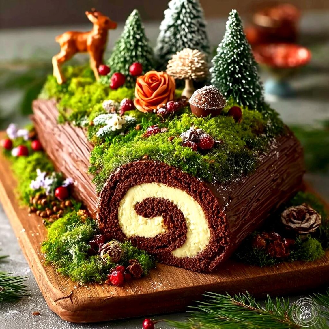Chocolate Swiss Roll Yule Log Cake: Cream Filling, Forest Theme - Etsy