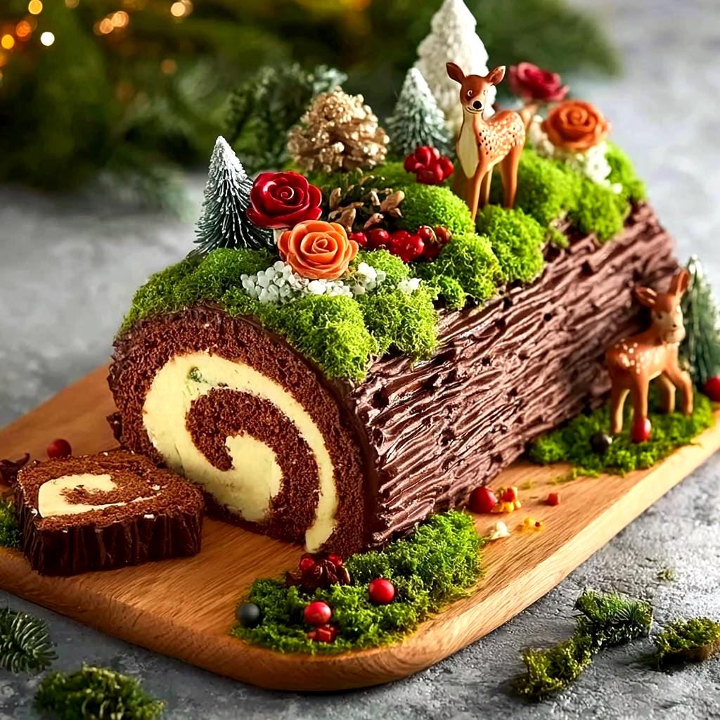 Chocolate Swiss Roll Yule Log Cake: Cream Filling, Forest Theme - Etsy