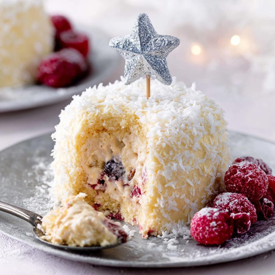White Chocolate Raspberry Zuccotto Recipe Card, Italian Dessert Art ...
