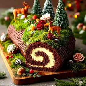 Chocolate Swiss Roll Yule Log Cake: Cream Filling, Forest Theme - Etsy