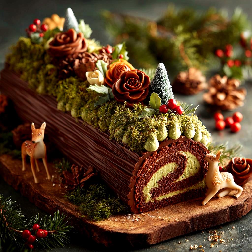Chocolate Swiss Roll Yule Log Cake: Cream Filling, Forest Theme - Etsy