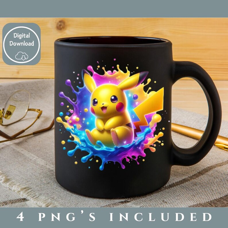 4 PNG Pikachu Watercolor & Splash Design for Sublimation High ...