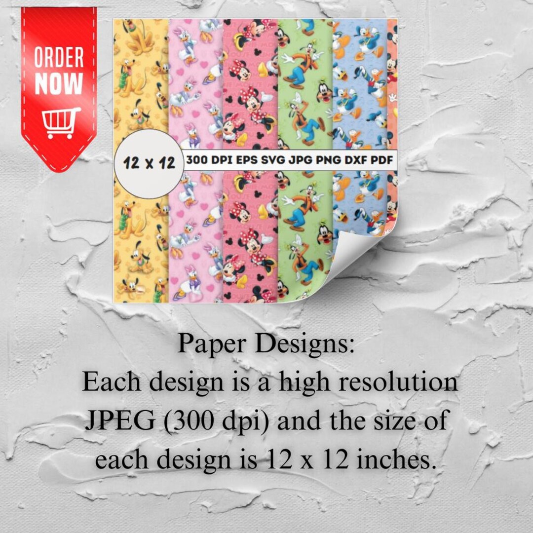 12 Mickey Mouse Printable Papers – 300 DPI Digital Scrapbooking Designs ...