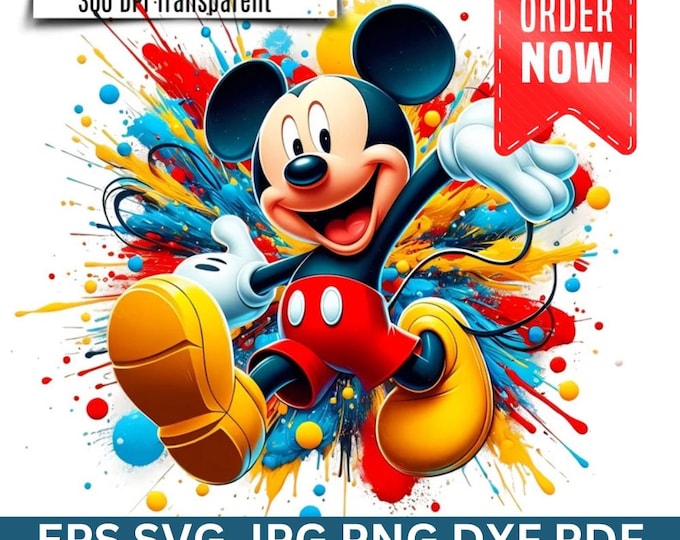 5 Mickey Mouse Watercolor & Splash Pngs – High-resolution Sublimation ...