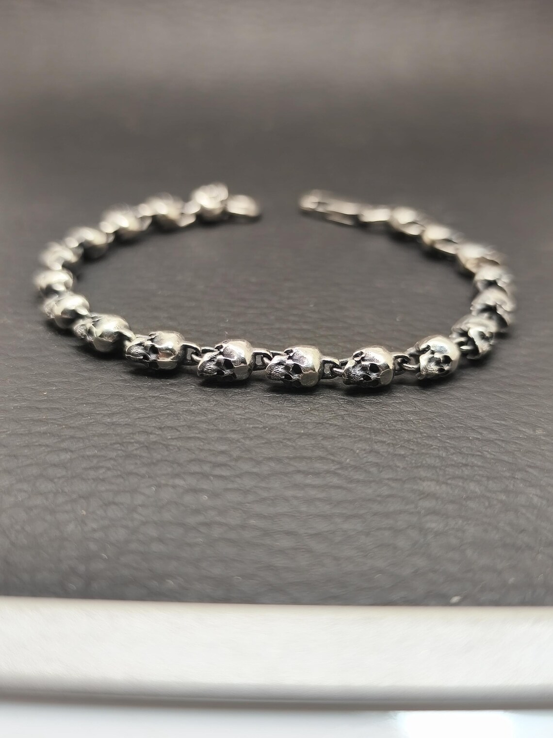 Skull Bracelet, Sterling Silver Tiny Skull Bracelet, Silver Skull Chain ...