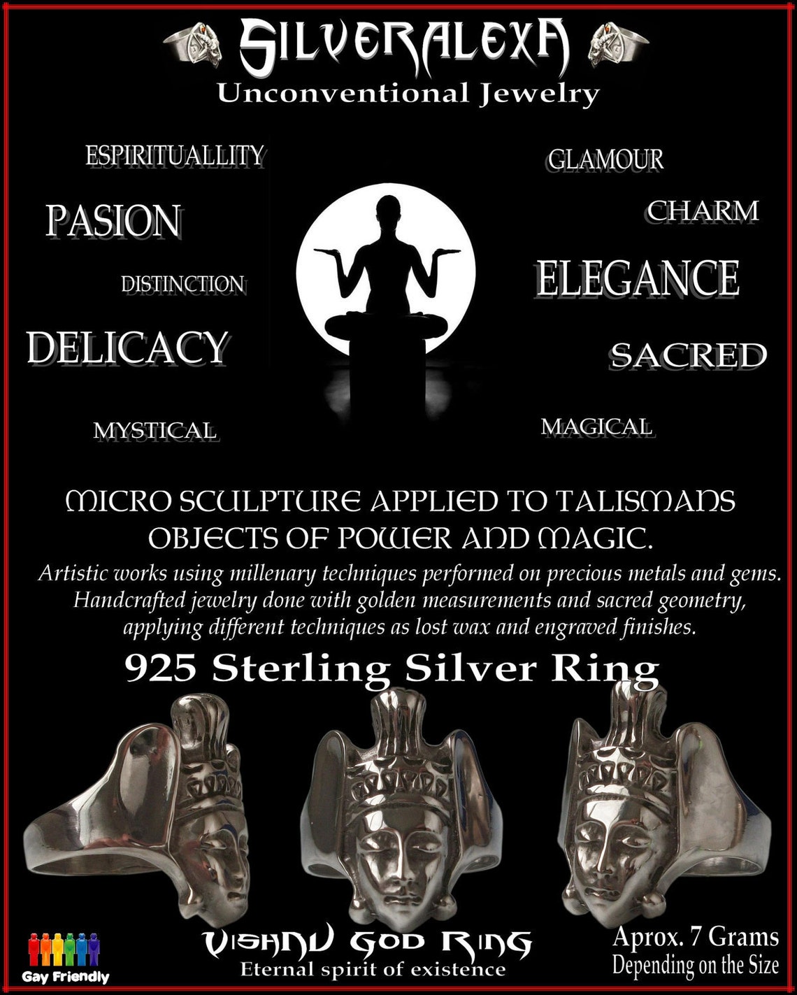 Goddess Ring Sterling Silver Vishnu Ring Hinduism God of | Etsy