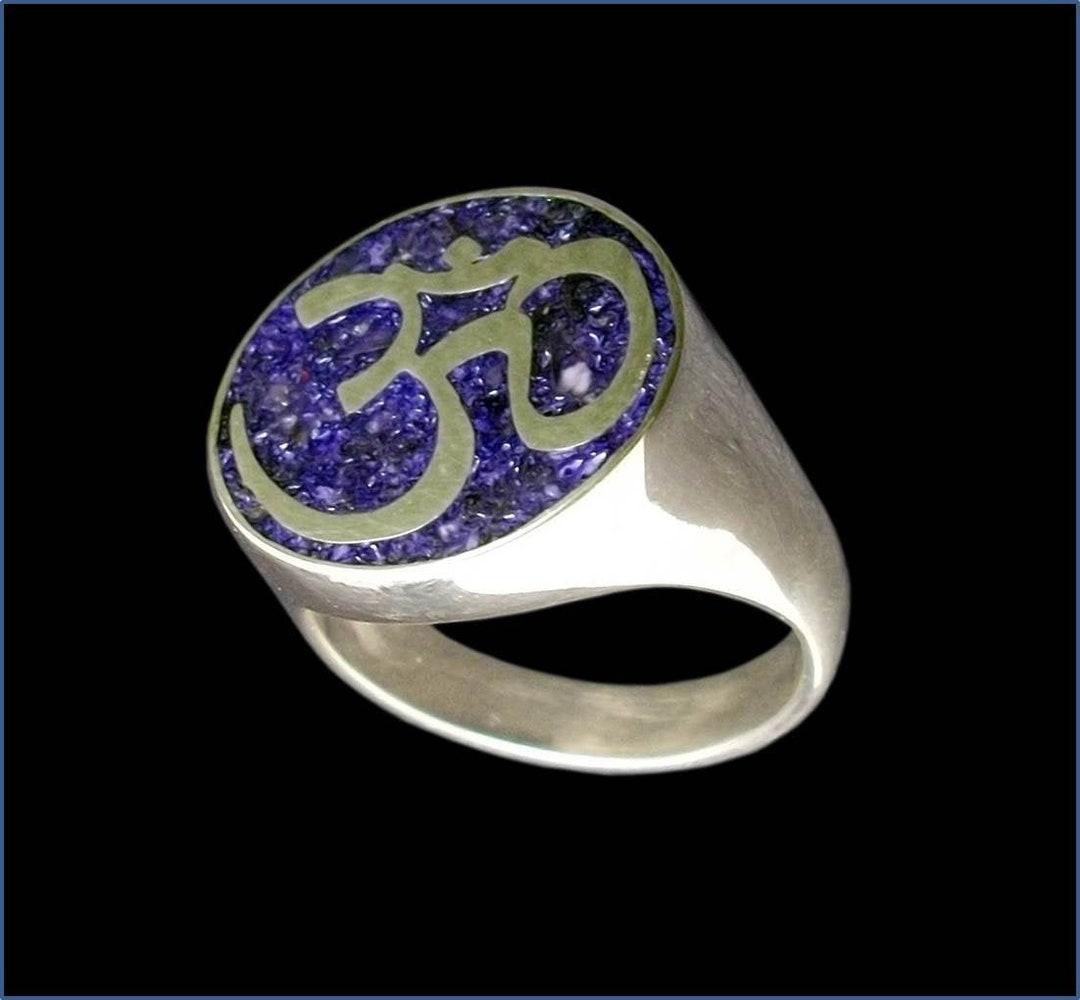 Aum Symbol Ring, Sterling Silver Om Aum Ring, With Crushed Amethyst ...