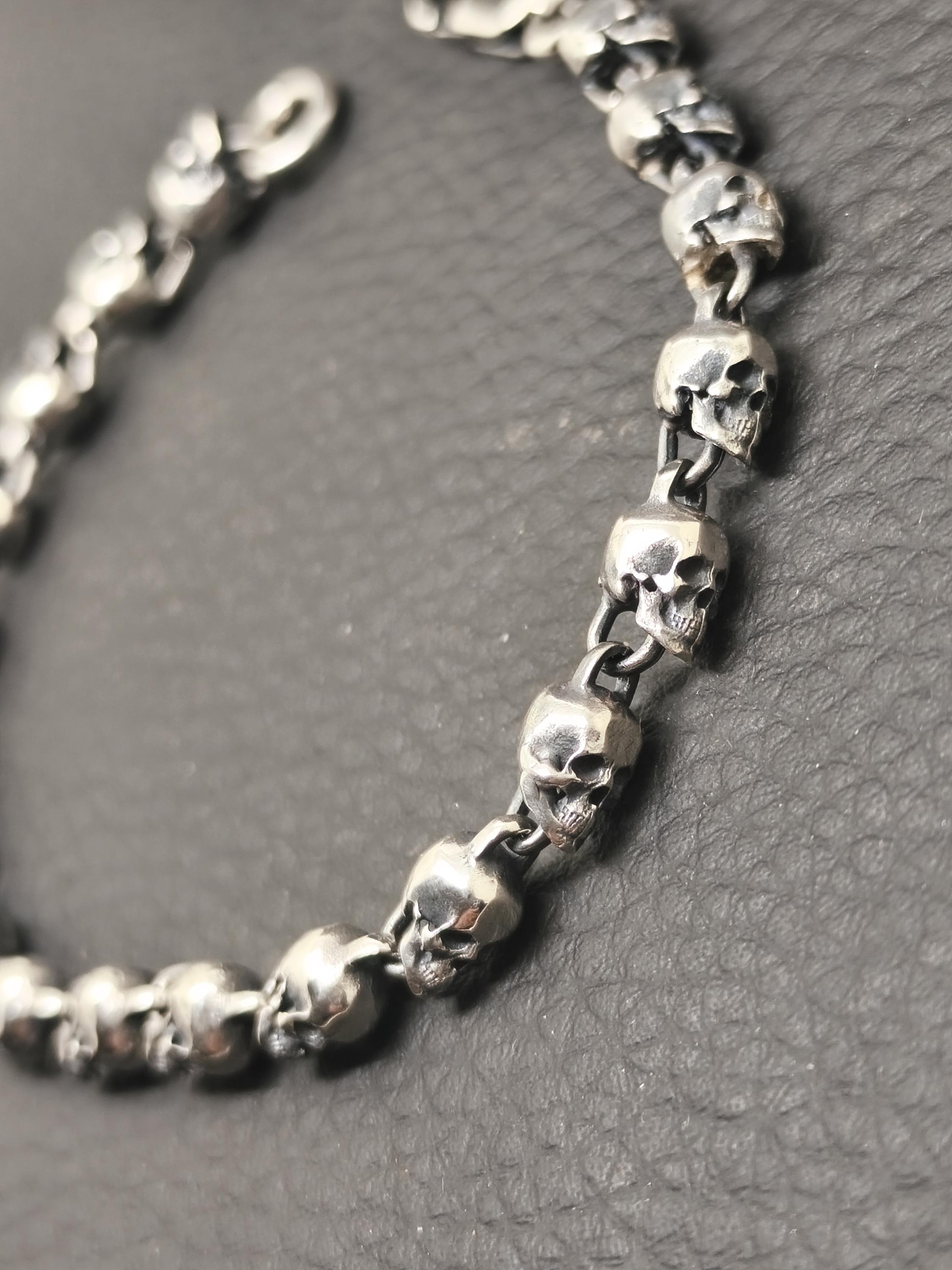 Skull Bracelet, Sterling Silver Tiny Skull Bracelet, Silver Skull Chain ...