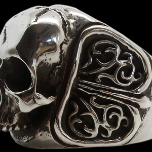 Half Skull Ring, Sterling Silver Skull Ring, Flourishes Ring, Carved ...