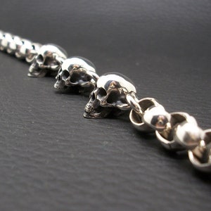 Skull Bracelet, Sterling Silver Skull Bracelet, Silver Skull Chain ...