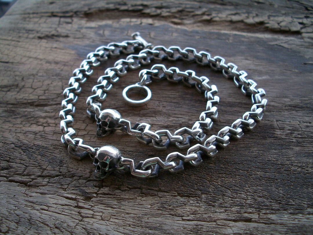Skull Chain, Sterling Silver Skull Chain, Gothic Collar, Skull Necklace ...