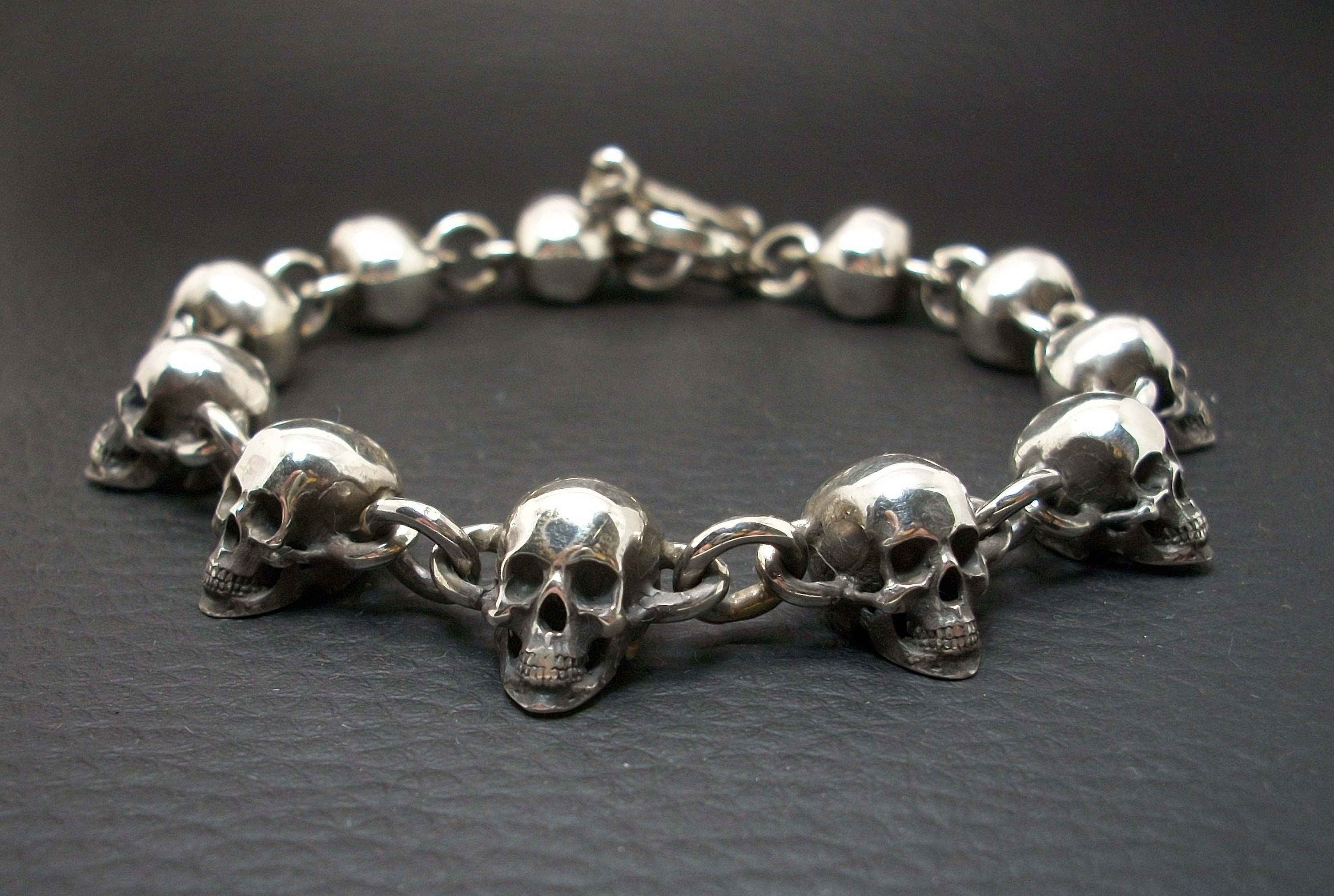 Skull Bracelet, Skull Chain, Sterling Silver Skull Bracelet, Silver ...
