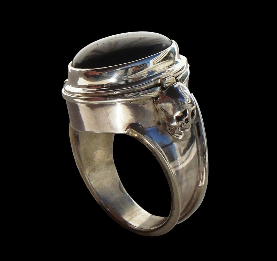 Poison Ring, Sterling Silver Poison Ring, Skull Poison Ring, Pillbox ...