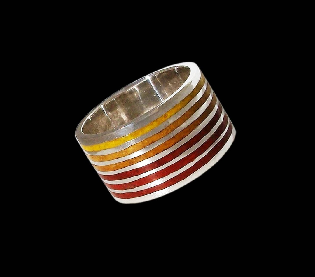 Inlay Ring, Sterling Silver Inlay Ring, Mosaic Autumn Colors Ring ...