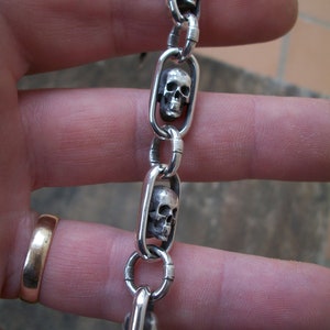 Skull Bracelet, Sterling Silver Skull Bracelet, Silver Skull Chain ...