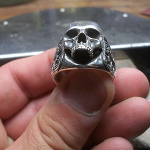 Half Skull Ring, Sterling Silver Skull Ring, Flourishes Ring, Carved ...