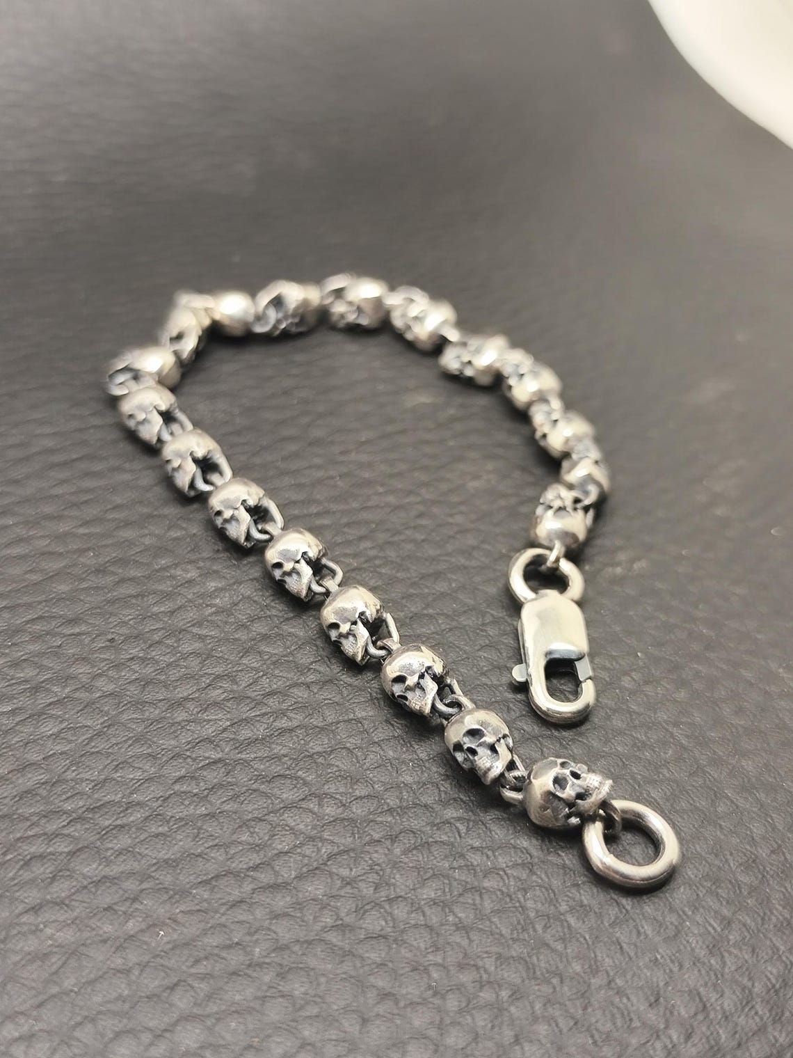Skull Bracelet, Sterling Silver Tiny Skull Bracelet, Silver Skull Chain ...