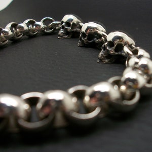 Skull Bracelet, Sterling Silver Skull Bracelet, Silver Skull Chain ...