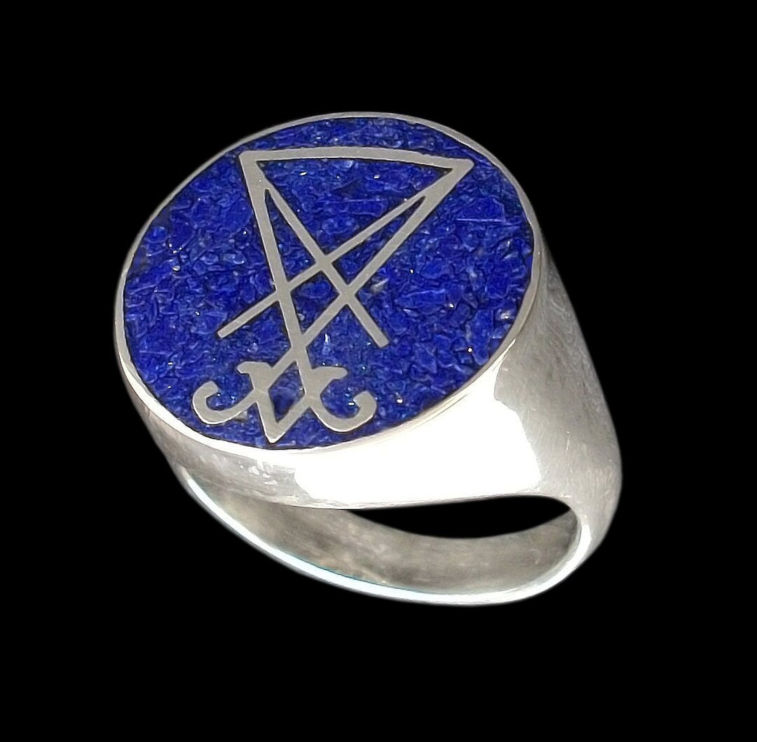 Sigil of Lucifer Ring, Sterling Silver Lucifer Ring, Crushed Lapis ...