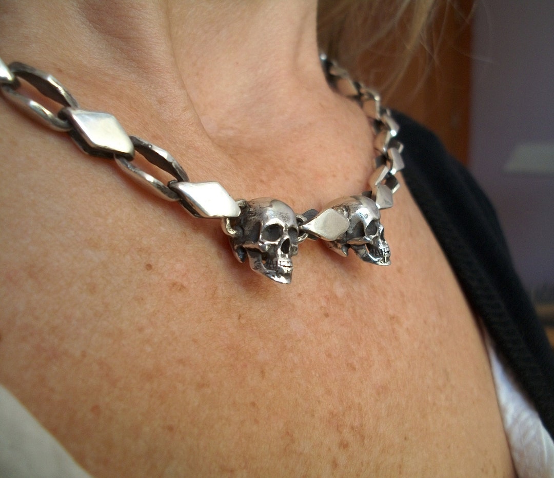 Skull Chain, Sterling Silver Skull Chain, Silver Skull Necklace, Silver ...