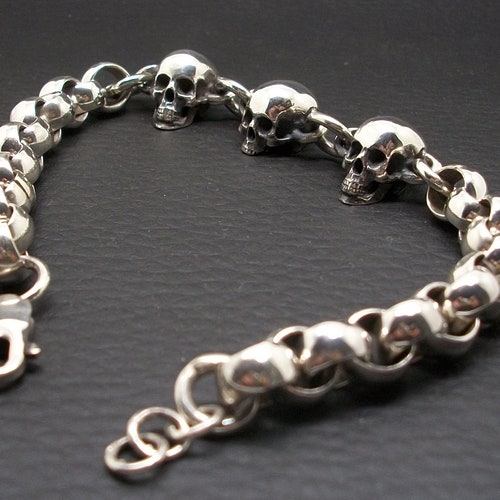 Skull Bracelet Sterling Silver Skull Bracelet Chain - Etsy