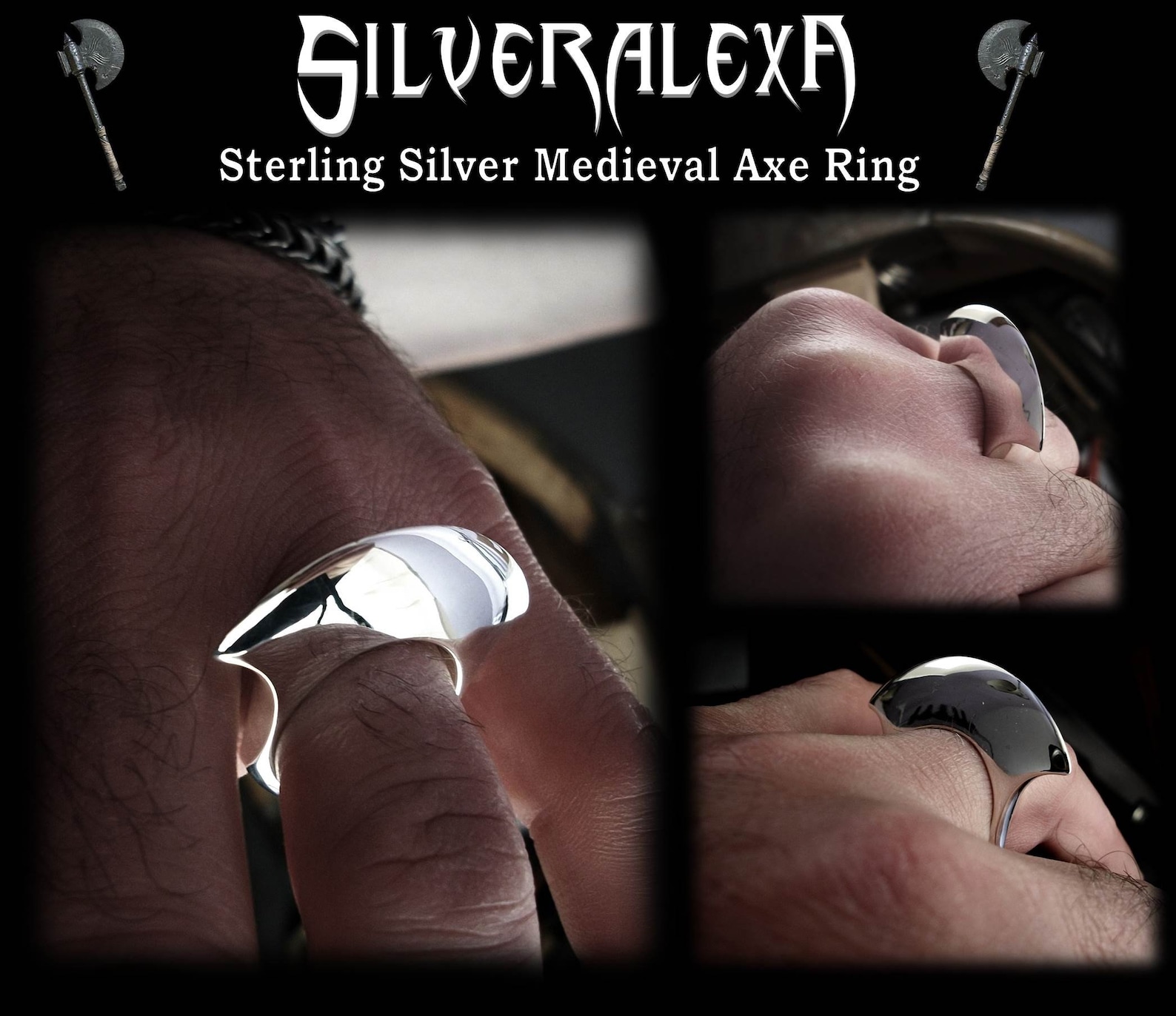 Axe Ring, Sterling Silver Medieval Axe Ring, Silver Axe Ring, Medieval ...