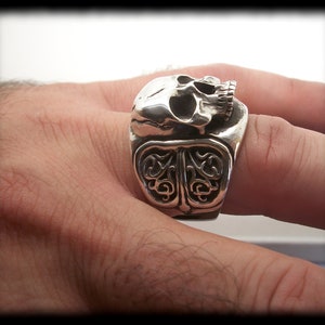 Half Skull Ring, Sterling Silver Skull Ring, Flourishes Ring, Carved ...
