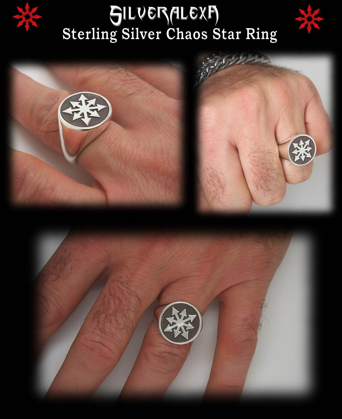 Chaos Symbol Ring, Sterling Silver Chaos Ring, Chaos Star Ring, All ...