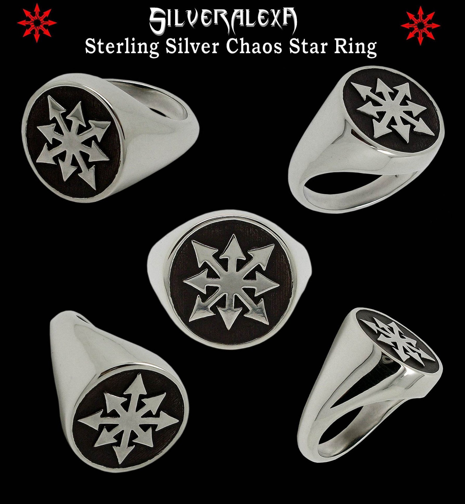 Chaos Symbol Ring, Sterling Silver Chaos Ring, Chaos Star Ring, All ...