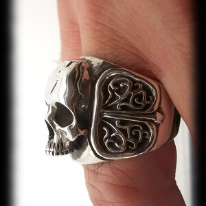 Half Skull Ring, Sterling Silver Skull Ring, Flourishes Ring, Carved ...