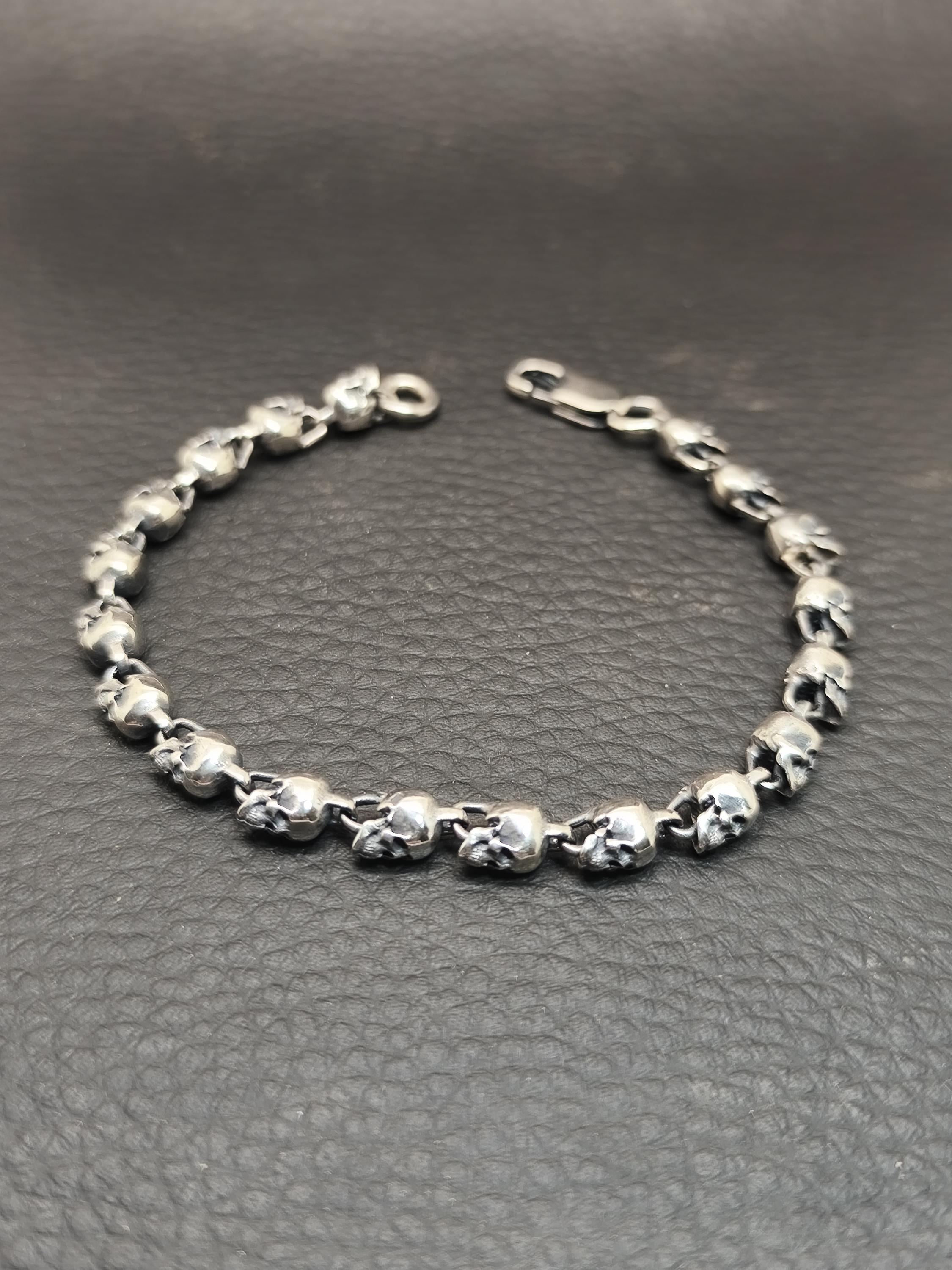 Skull Bracelet, Sterling Silver Tiny Skull Bracelet, Silver Skull Chain ...