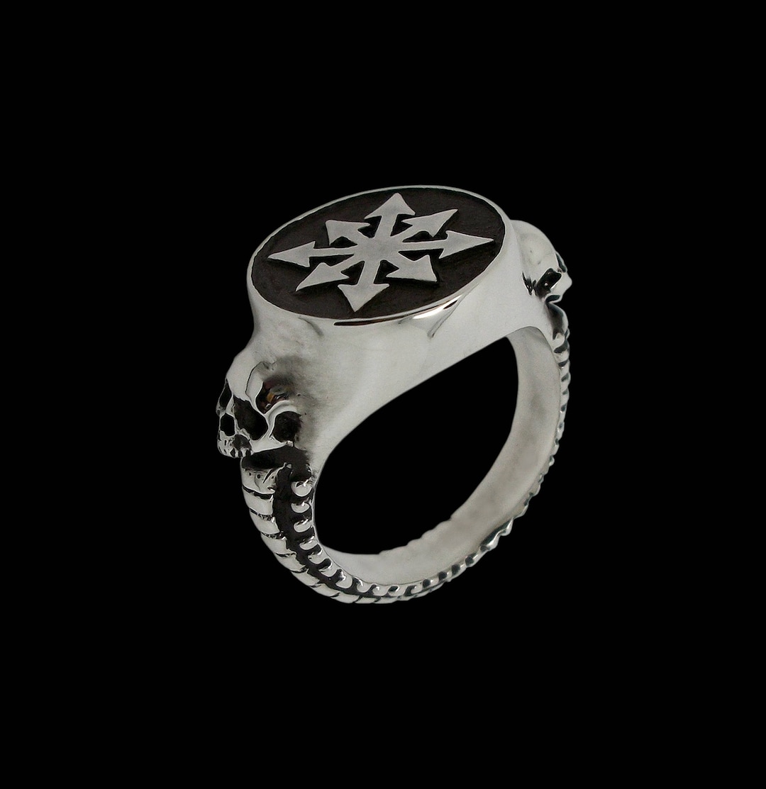 Chaos Ring, Sterling Silver Chaos Ring, Silver Skull Ring, Chaos Star ...