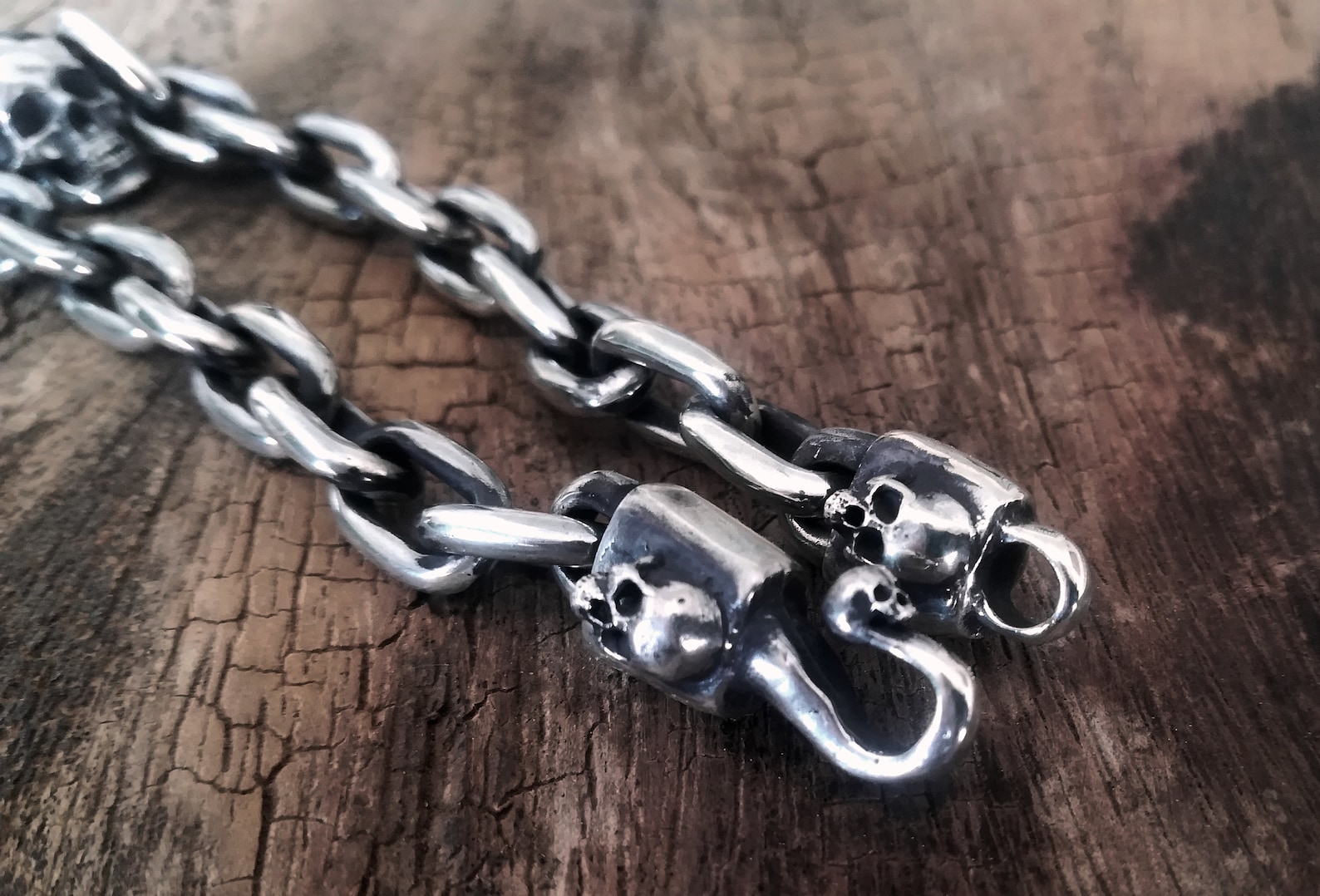 Skull Bracelet, Sterling Silver Skull Bracelet, Silver Oval Chain ...