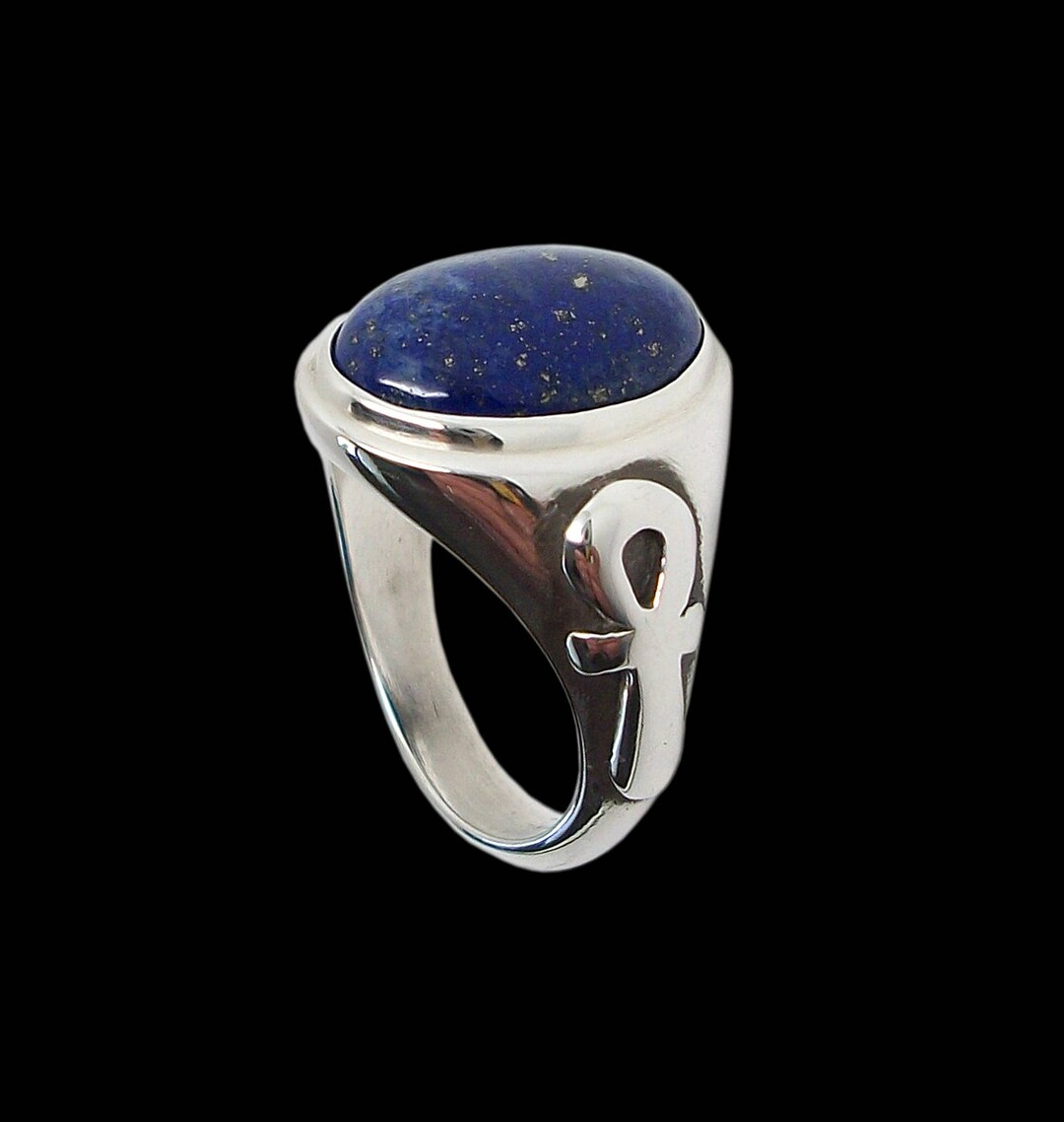 Ankh Ring Sterling Silver Egyptian Ankh Cross Ring With Lapis Lazuli ...