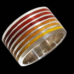 Inlay Ring, Sterling Silver Inlay Ring, Mosaic Autumn Colors Ring ...