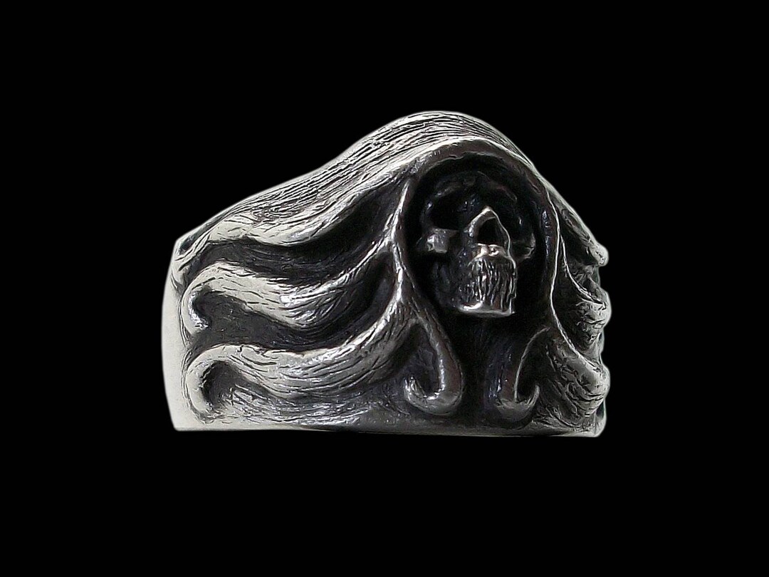 Grim Reaper Ring, Sterling Silver Skull Ring, Art Nouveau Ring, Santa ...