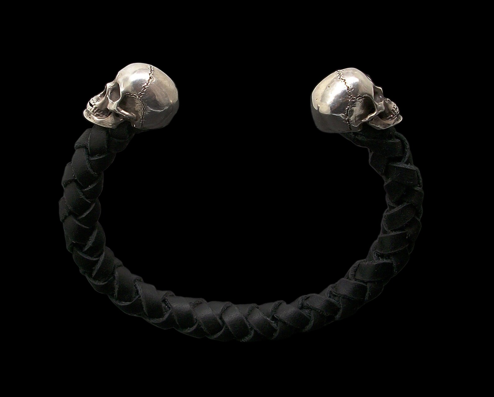 Skull Bracelet Sterling Silver Skulls Black Braided - Etsy