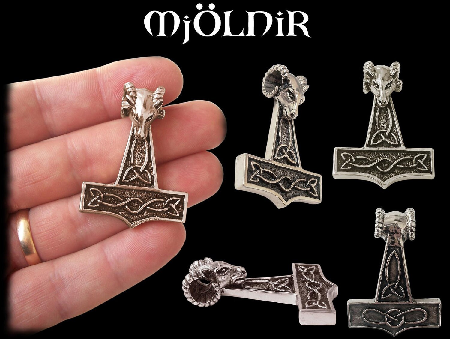 Thor Hammer Pendant, Sterling Silver Thor Hammer Pendant, Goat Pendant ...