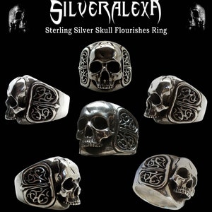 Half Skull Ring, Sterling Silver Skull Ring, Flourishes Ring, Carved ...