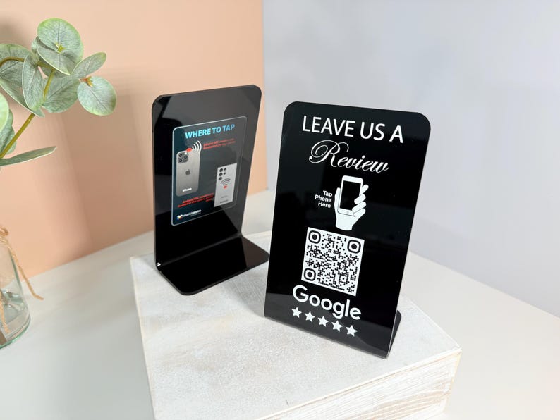 Custom Google Reviews QR Code Sign With NFC Tag Display for Business ...