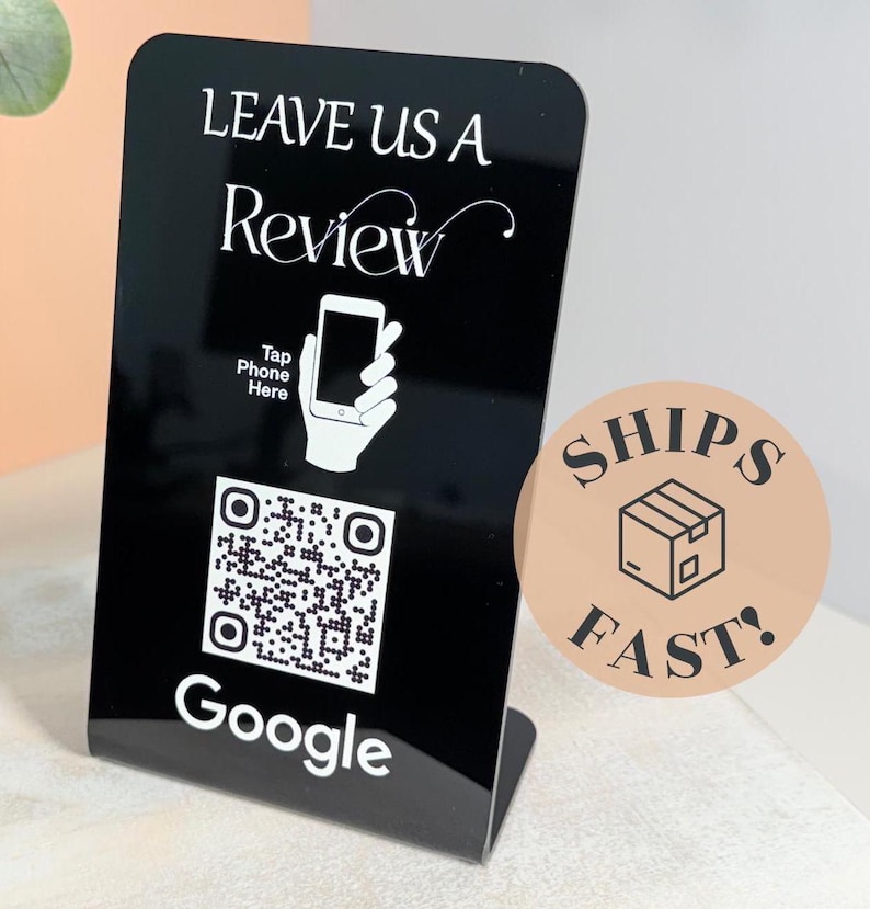 Custom Google Reviews QR Code Sign With NFC Tag Display for Business ...