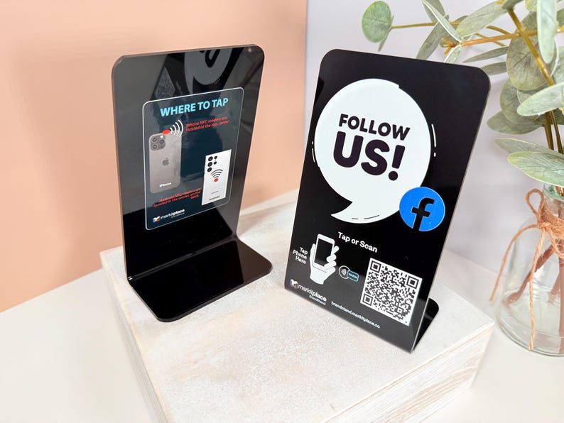 Facebook QR Code Stand With NFC Tap to Follow Us Sign for Restaurant ...